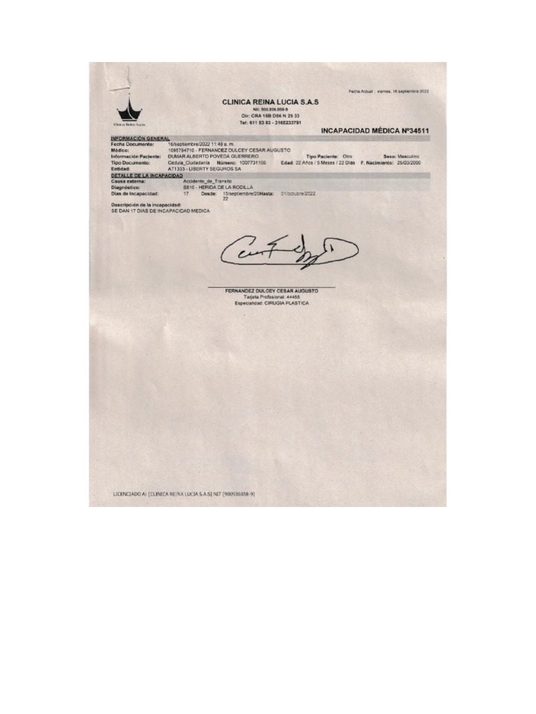 Incapacidad Dumar Alberto Poveda | PDF