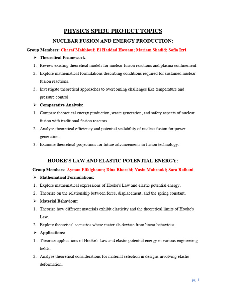 Physics Project Topics Guide | PDF | Energy Development | Nuclear Fusion