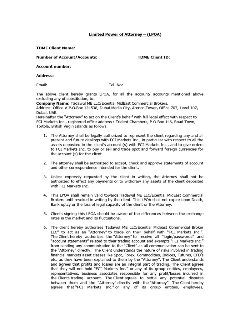 Fci Lpoa | PDF | Lawyer | Contract For Difference