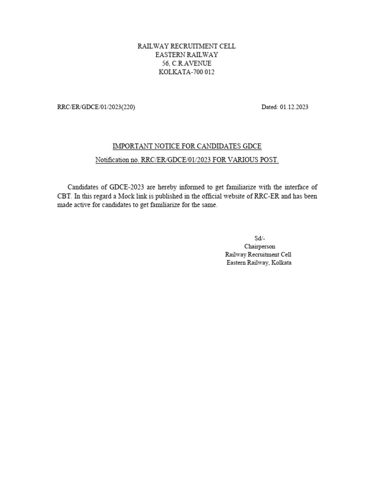 Important Notice For Mock Link of GDCE 2023 Examination | PDF