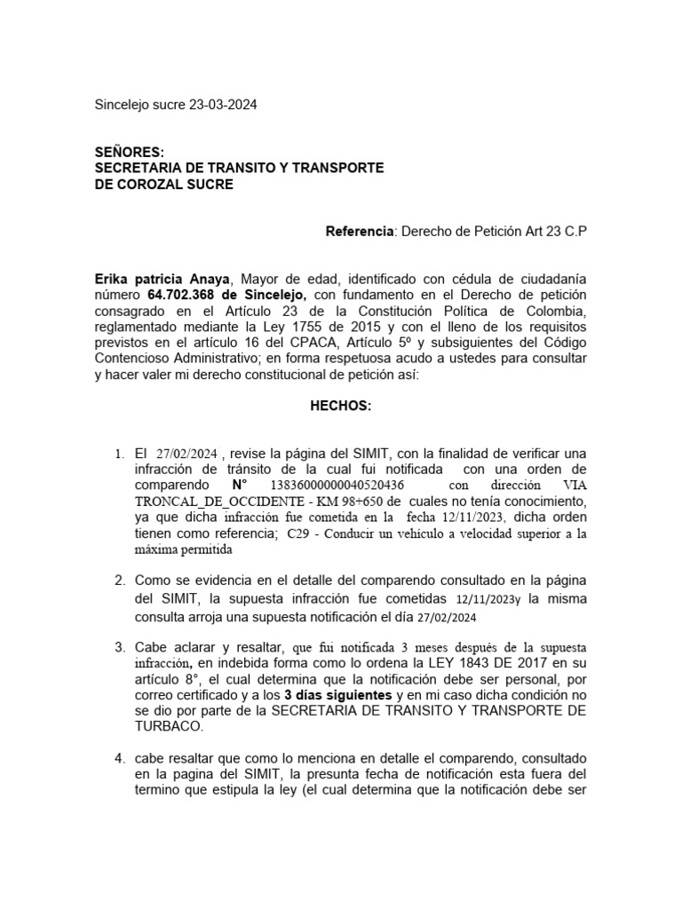 Derecho de Petición Foto Multas | PDF | Petición | Justicia