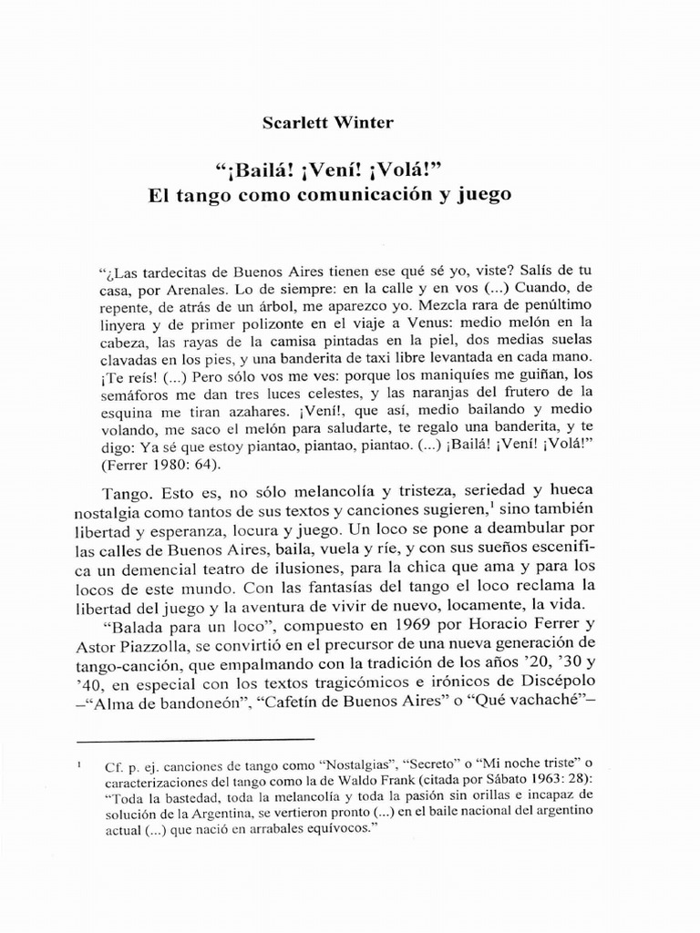 El Tango Como Comunicación y Juego | PDF