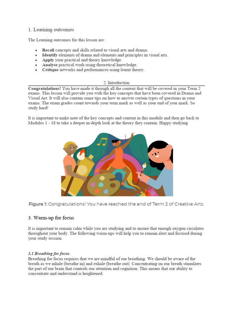Exam Prep for Drama & Visual Arts | PDF | Breathing | Meditation