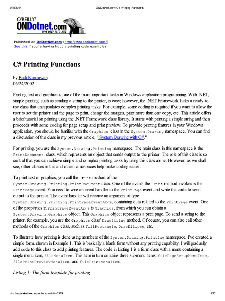 C# Printing Functions | PDF