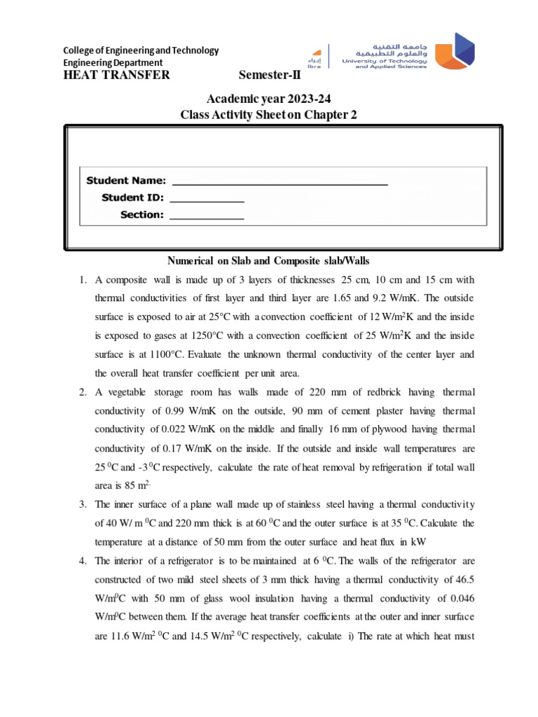 Heat Transfer Activity Sheet chapter 2 | Download Free PDF | Thermal ...