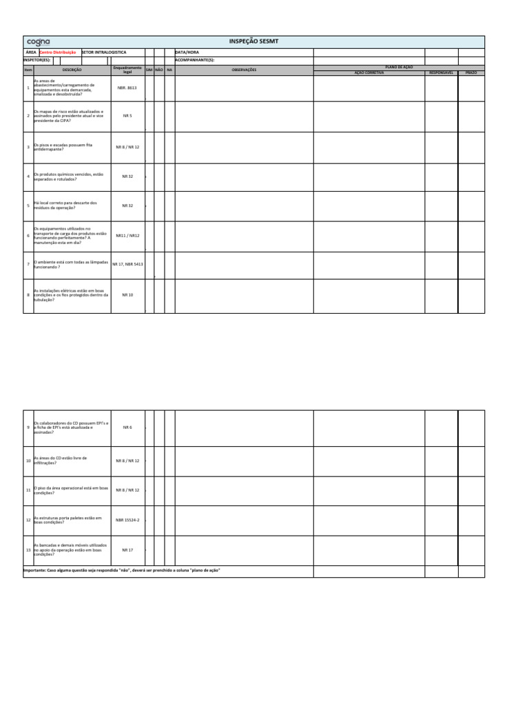 Anexo Viii - Check List Centro de Distribuição - Área Operacional | PDF