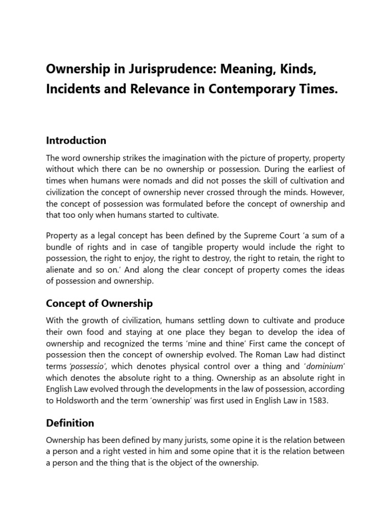 Ownership & Possession. | PDF | Possession (Law) | Ownership