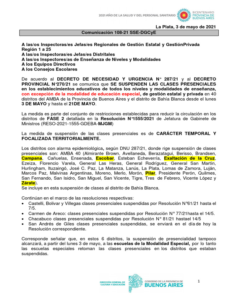 2021 Com 108 (03 05) (SSE-DGCyE) (Continuidad de Suspensión de Clases ...