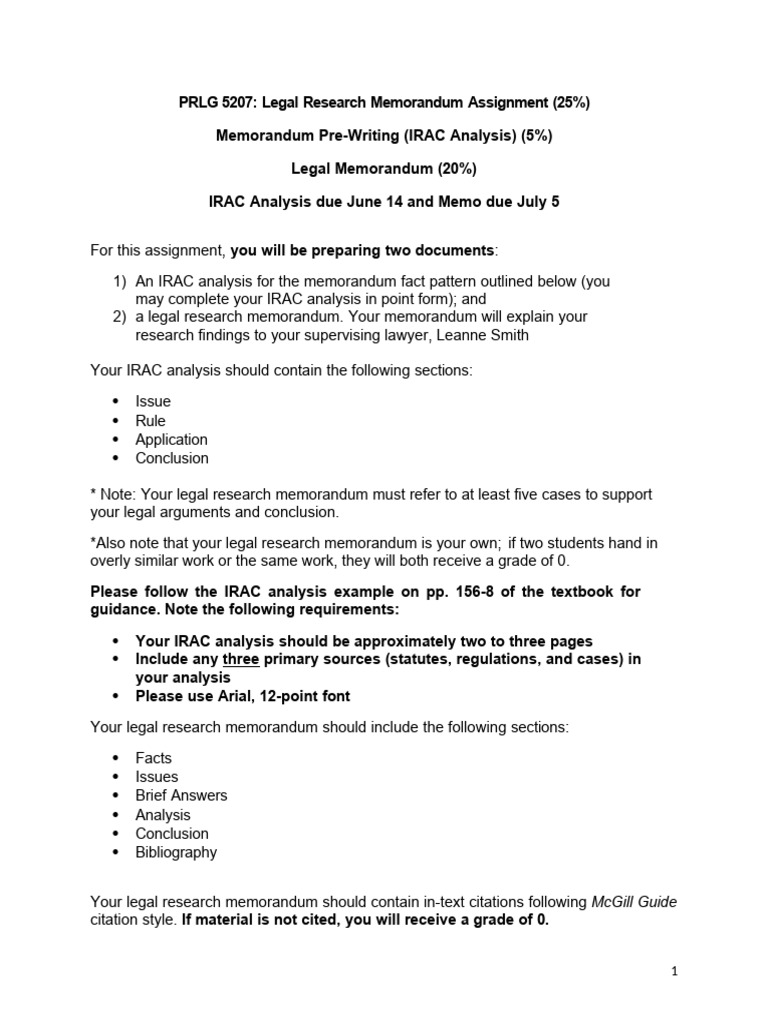 PRLG 5207 IRAC and Memo Assignment Summer 2024 - Tagged | PDF | Memorandum | Brief (Law)