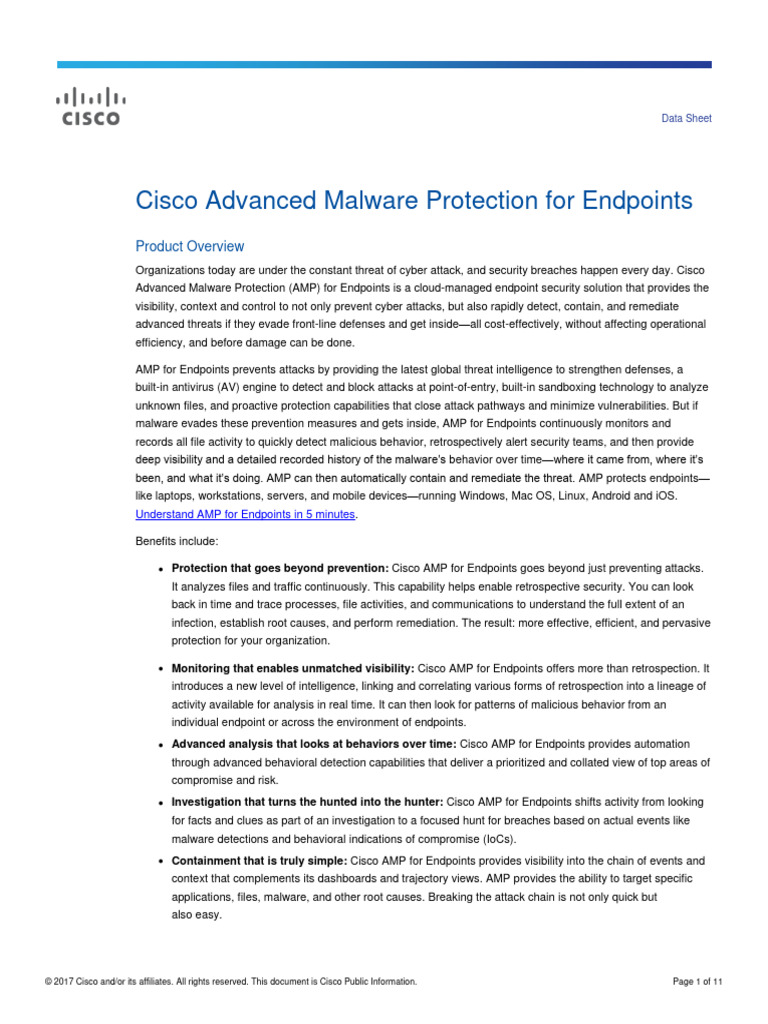 Cisco Advanced Malware Protection For Endpoints Data Sheet Pdf Security Computer Security