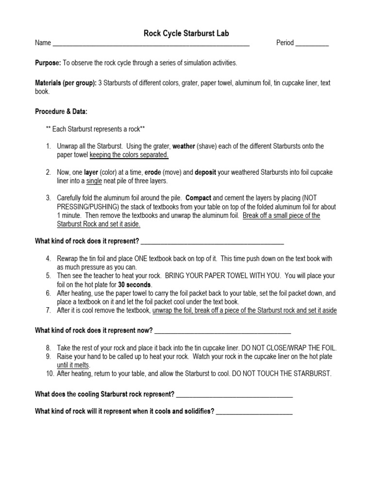 Starburst Rock Cycle Lab Activity | PDF | Rock (Geology) | Sedimentary Rock