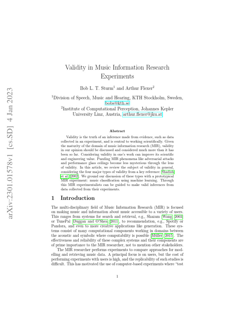 Validity in Music Information Research Experiments | PDF | Statistics | Validity (Statistics)