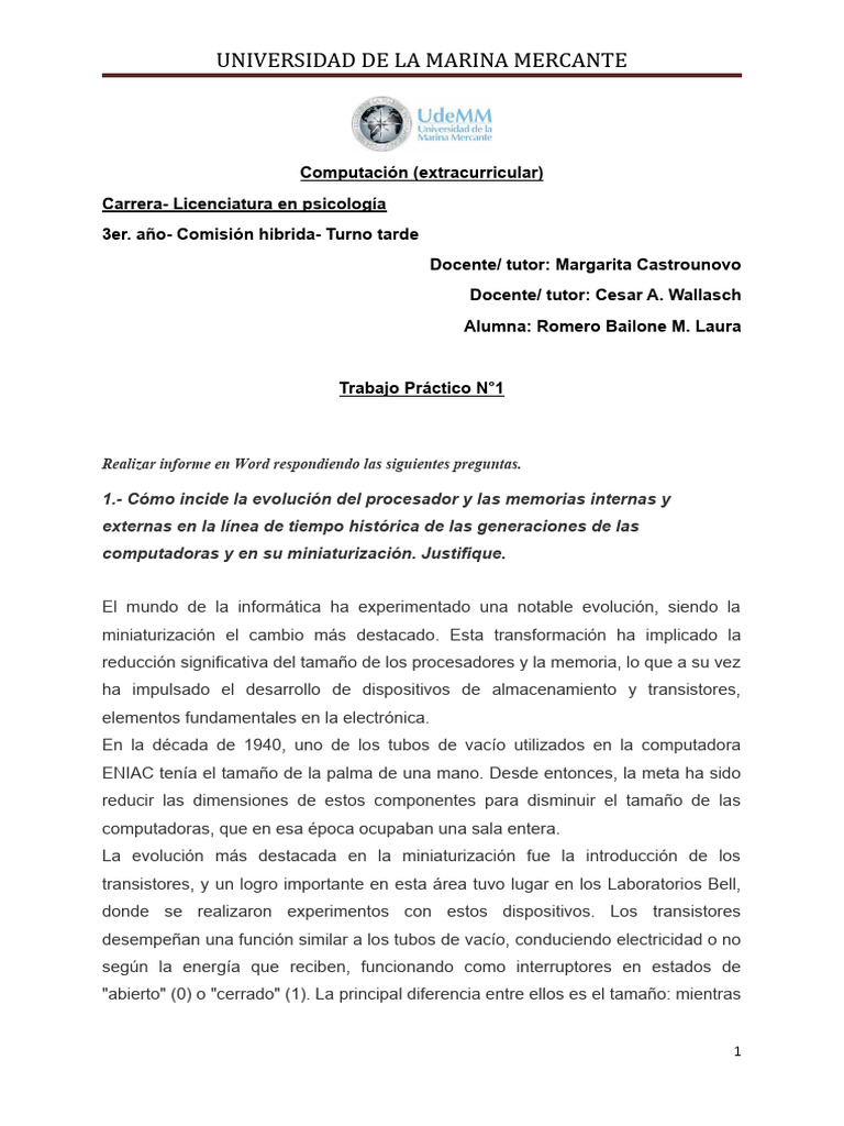 TP N°1 - Computación - Romero Bailone María Laura | PDF | Microsoft ...
