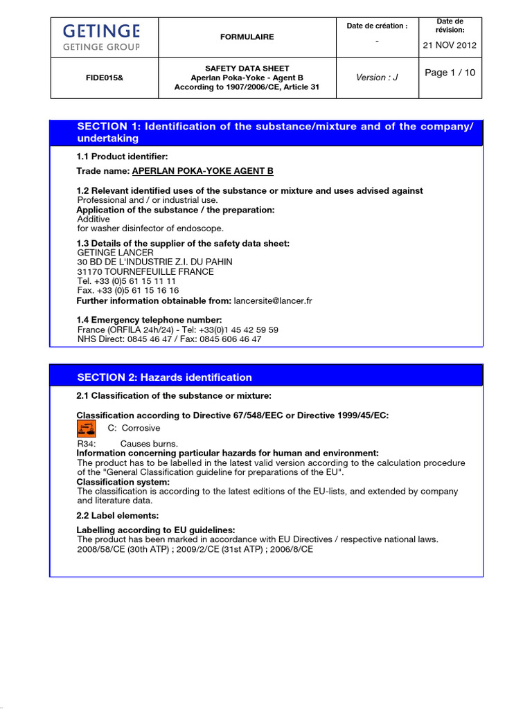 Aperlan Poka-Yoke Agent B Safety Data | PDF | Occupational Safety And ...