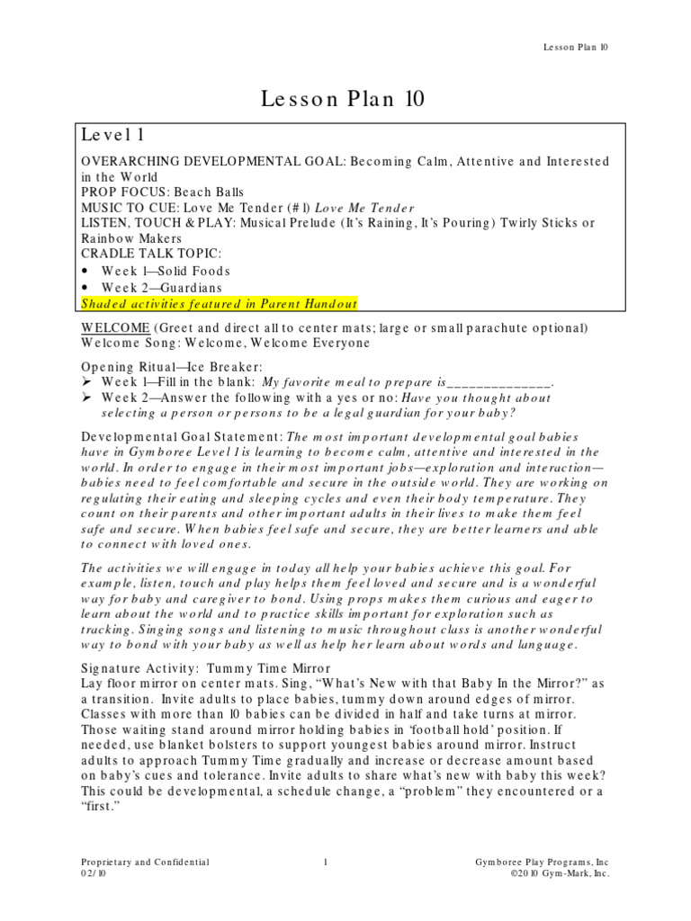 Lesson Plan 10 Final | PDF | Infants | Legal Guardian