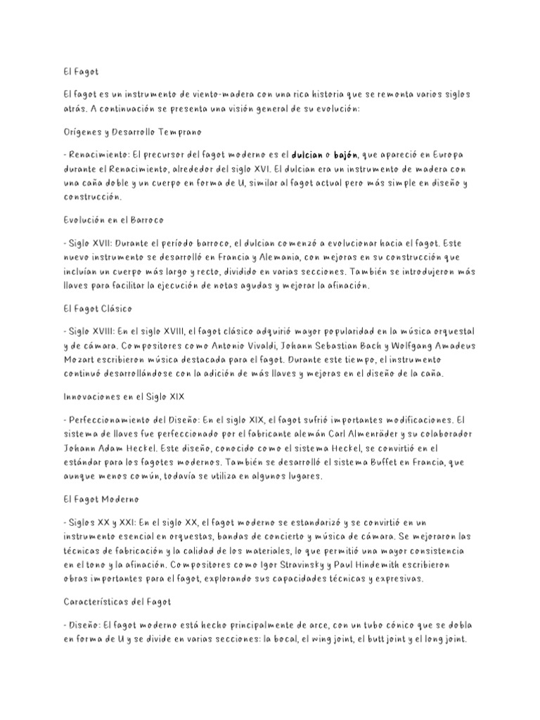 Evolución del Fagot: Historia y Diseño | PDF | Fagot | Instrumentos ...