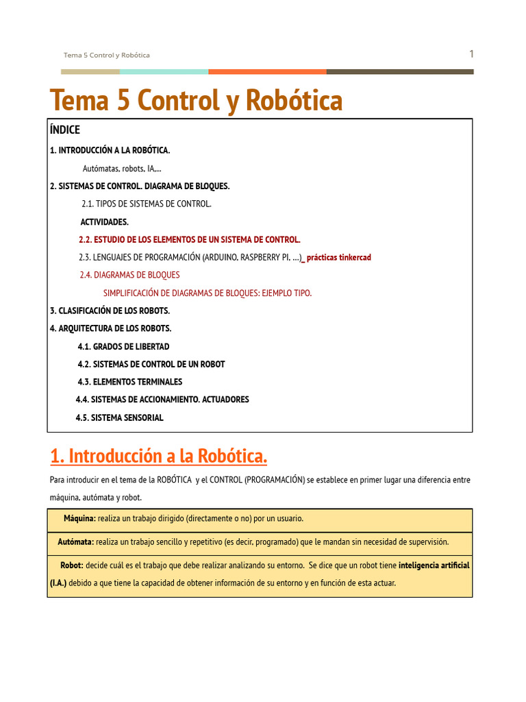 Tema5 Control y Robotica | PDF | Robot | Robótica