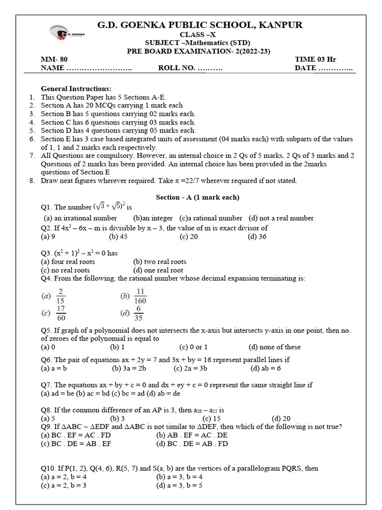 Class 10 Maths PB-2 (STD) (2022-23) Ashish | Download Free PDF | Circle | Mathematics