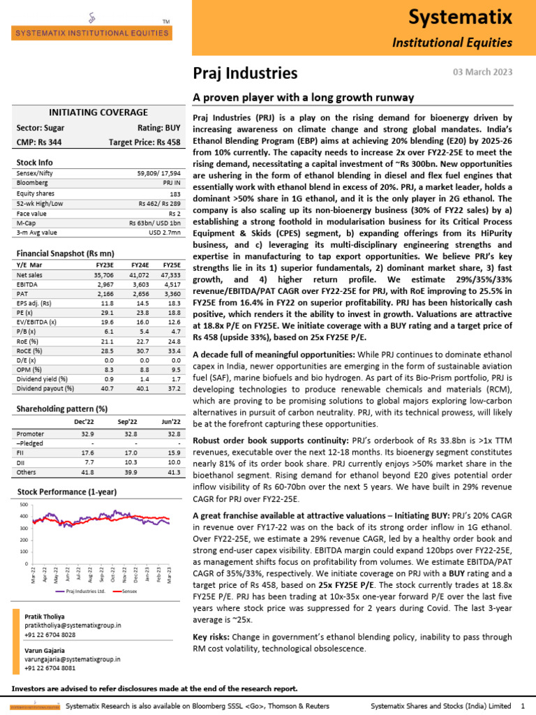 Praj Industries_Initiating Coverage | PDF | Stocks | Demand