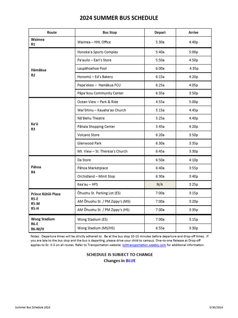 2024 Summer Bus Schedule | PDF | Land Transport | Road Transport