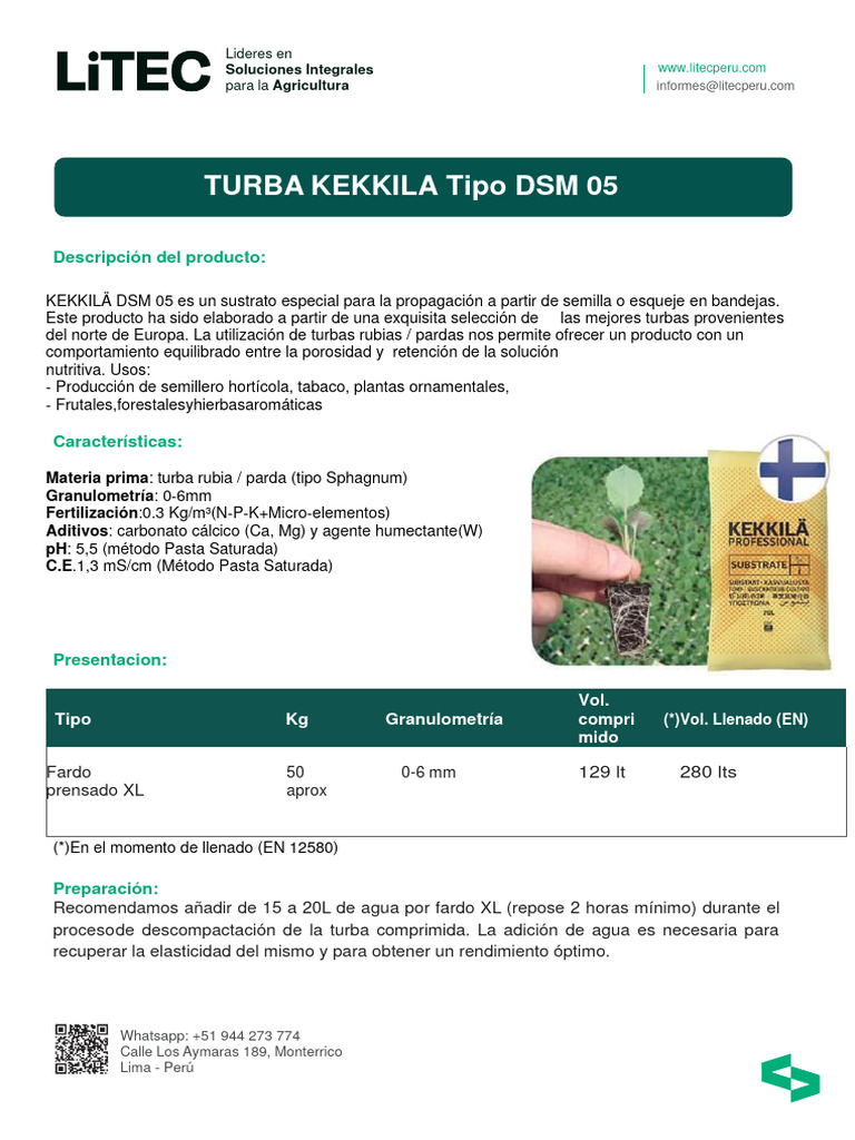 Ficha Tecnica Turba Kekkila DSM 05 | PDF