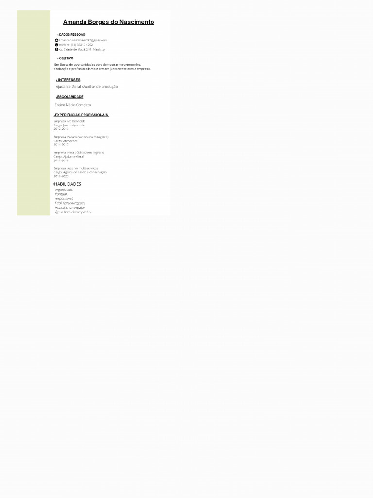 Currículo Amanda Borges | PDF