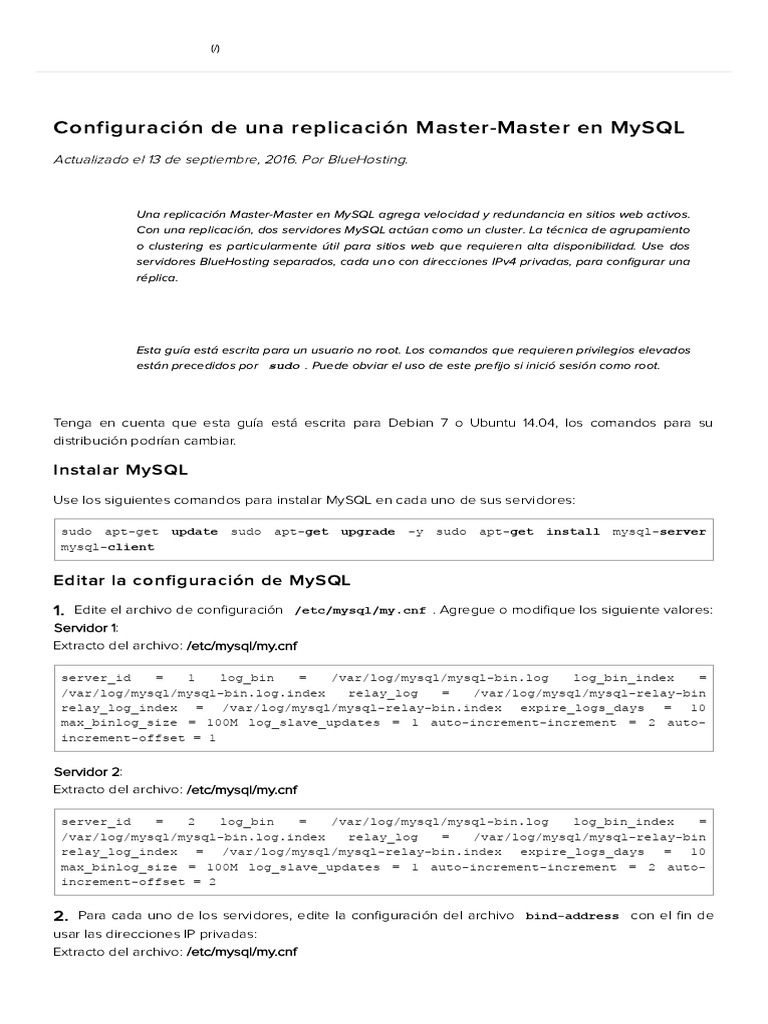 Configuración de Una Replicación Master-Master en MySQL - Doc - BlueHosting | PDF | Mi sql ...