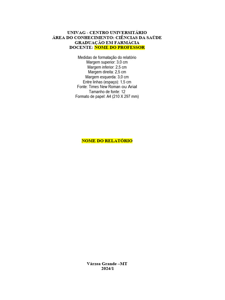Modelo de Relatório | PDF | Livros | Publicações acadêmicas
