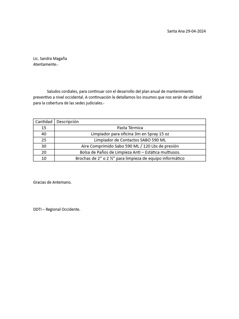 Solicitud de Insumos | PDF