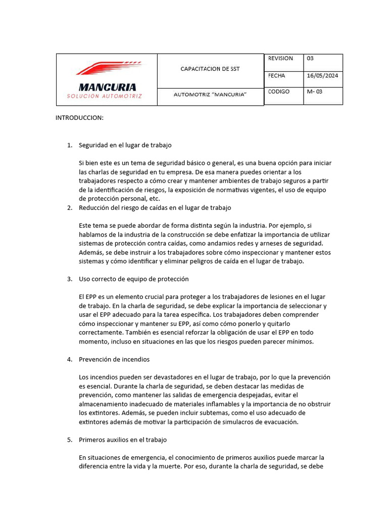 Capacitacion de SST | PDF | Primeros auxilios