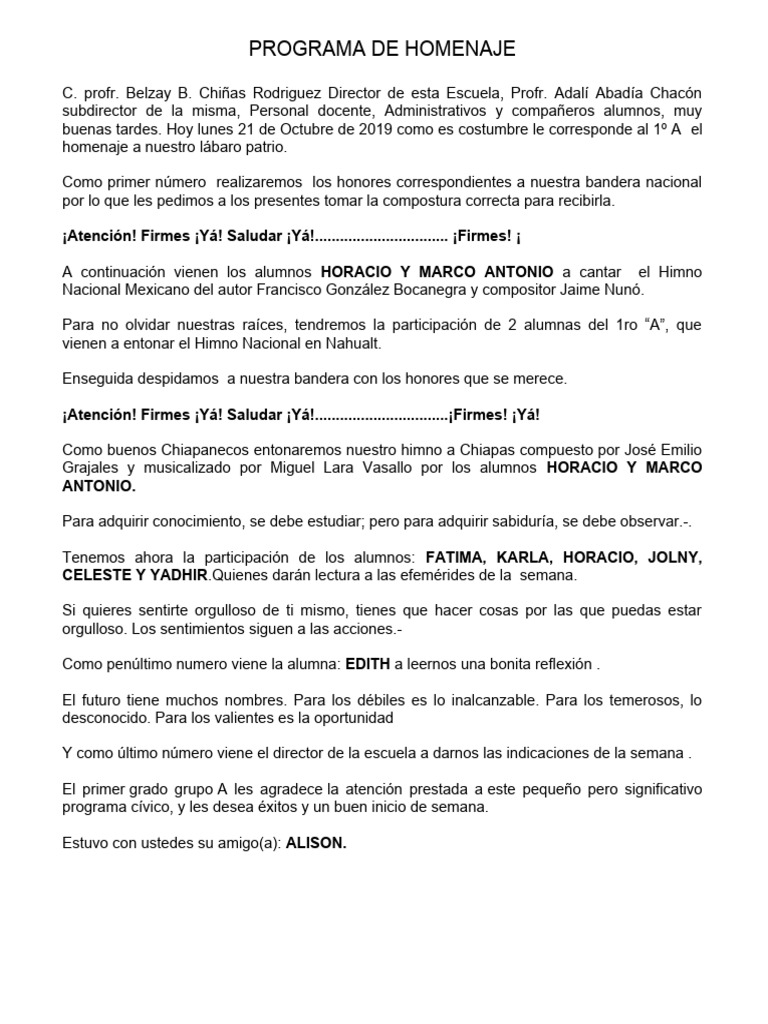 PROGRAMA DE HOMENAJE | Descargar gratis PDF | Politica de mexico | México