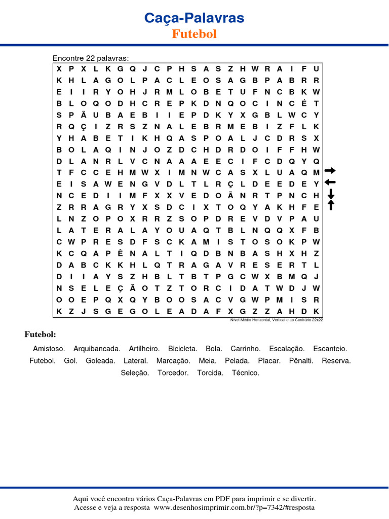 Caca Palavras Futebol 22x22 Medio | PDF | Códigos de futebol | Esportes ...