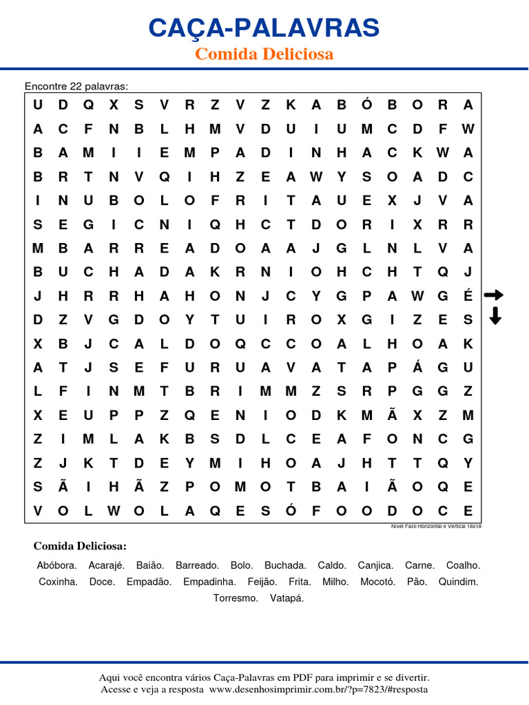 Caca Palavras Comida Deliciosa 18x18 Facil | PDF | Culinária das ...
