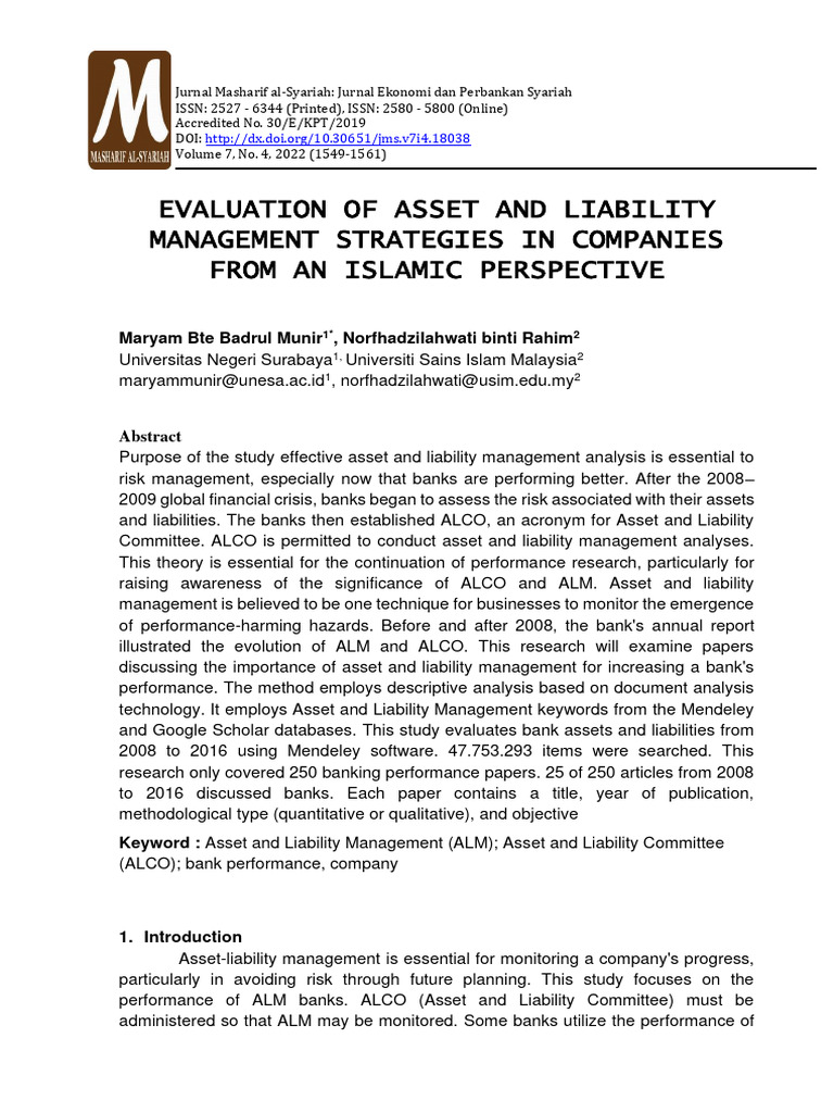 Islamic Asset-Liability Management Strategies | PDF | Banks | Market ...
