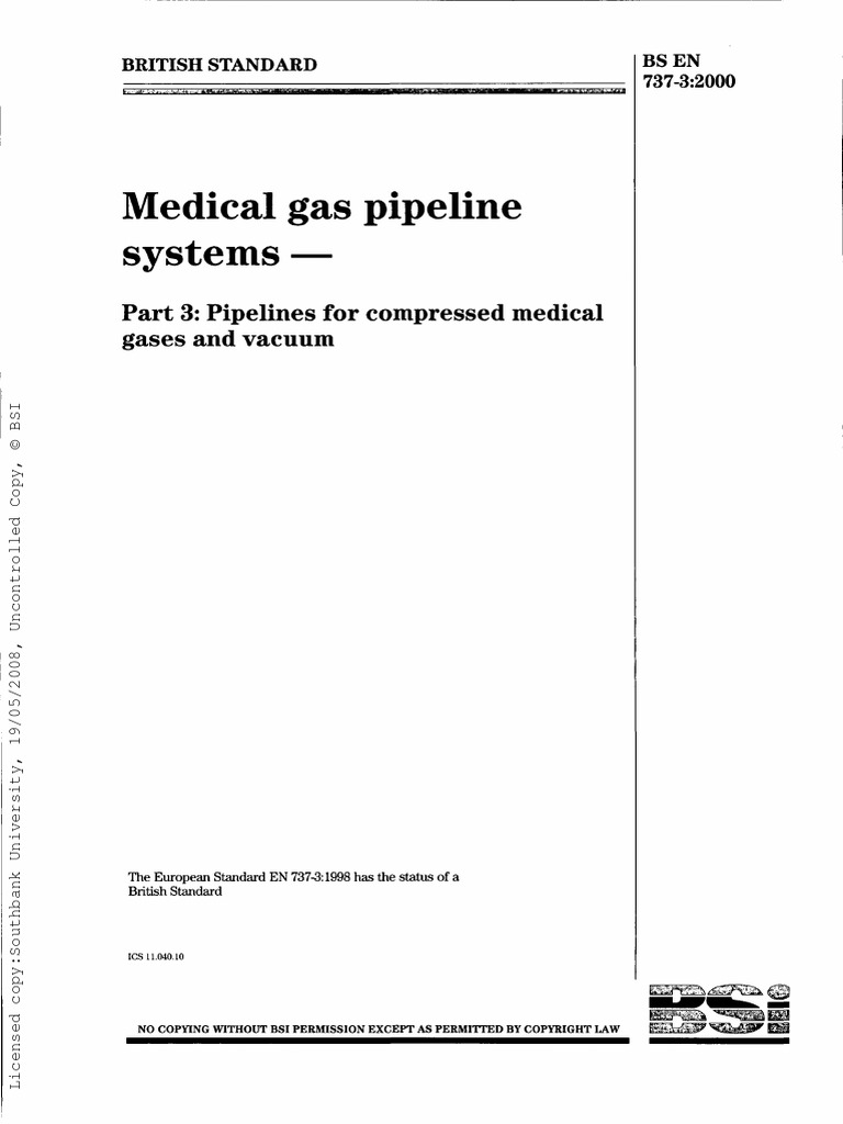 BS en 00737-3 2000 Medical Gas Pipeline System Part 3 Pipelines for CA ...