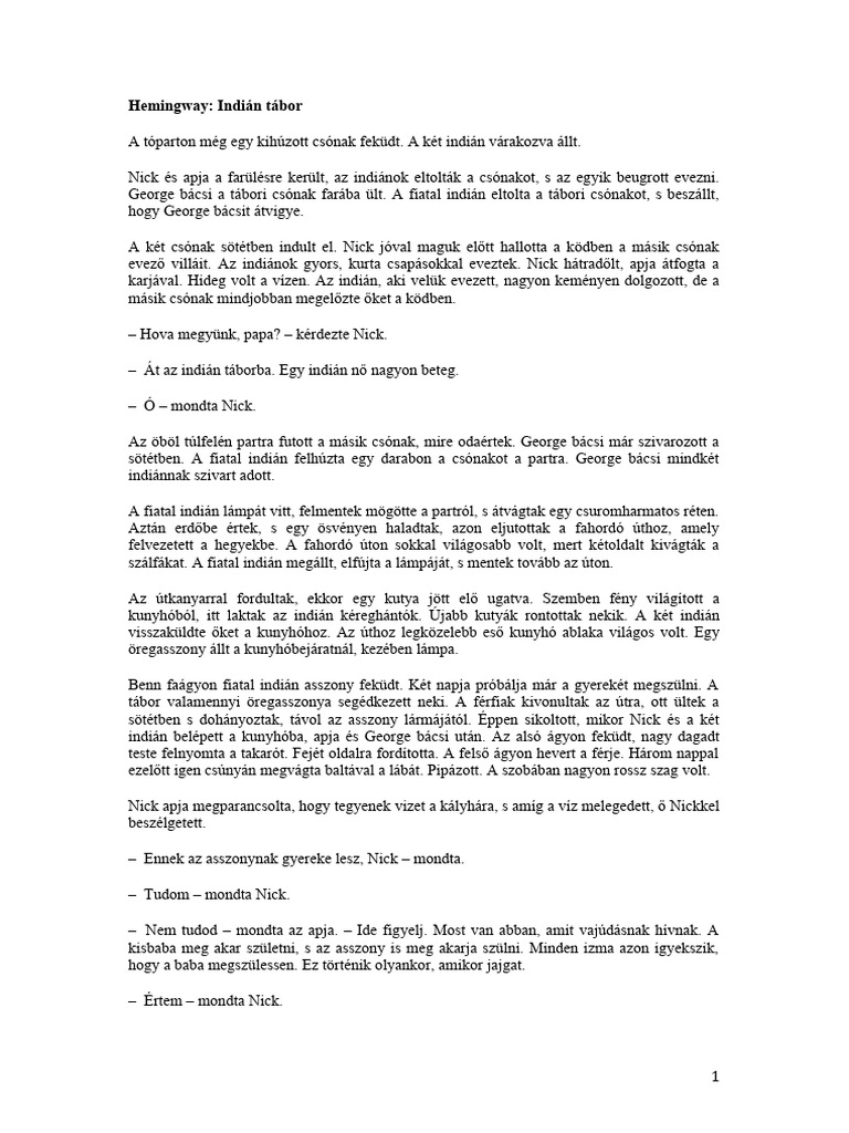 Hemingway Indian Tabor | PDF