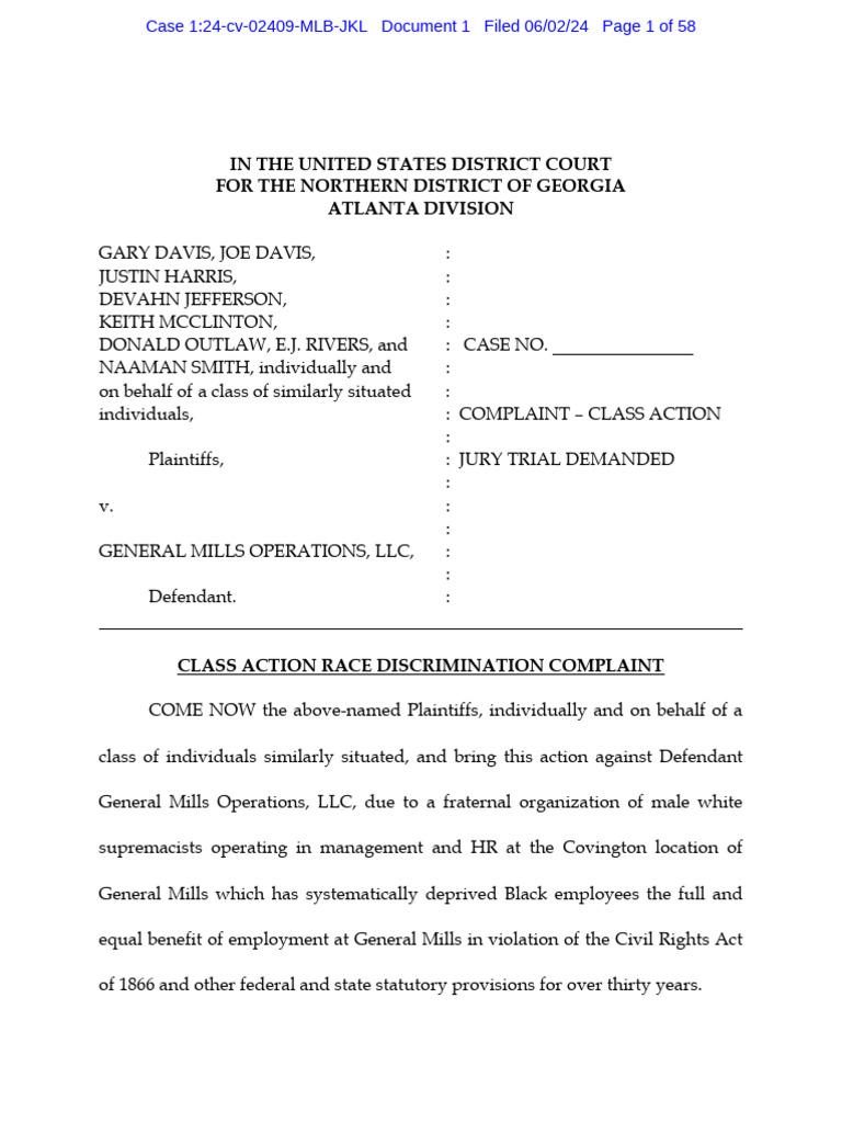 Davis Et Al V General Mills Operations LLC Gandce-24-02409 0001.0 | PDF ...