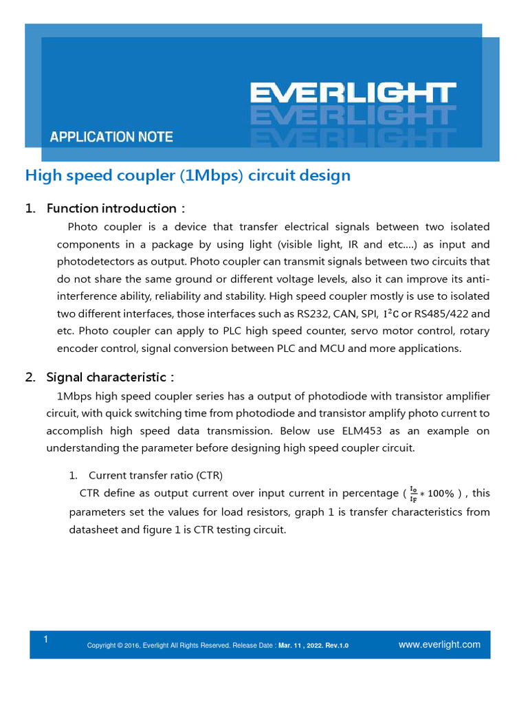 High Speed Photo Coupler (1Mbps) Circuit Design (EN) - Ver1.0 | PDF ...