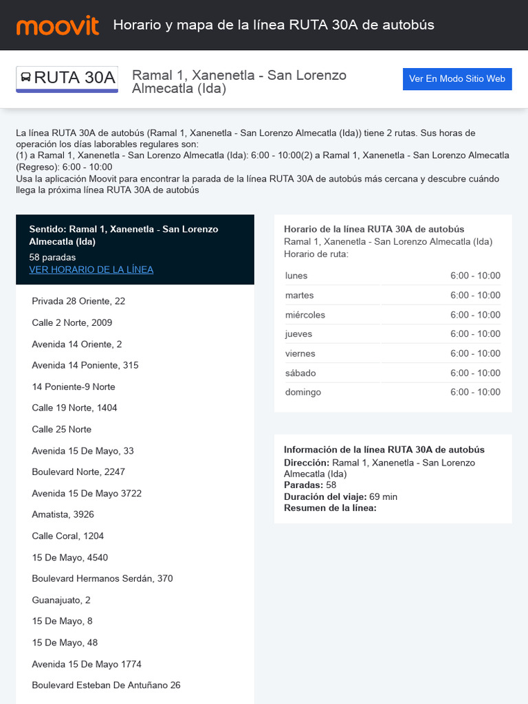 Ruta 30A: Horario y Mapa de La Línea RUTA 30A de Autobús | PDF | Transporte público | Transporte