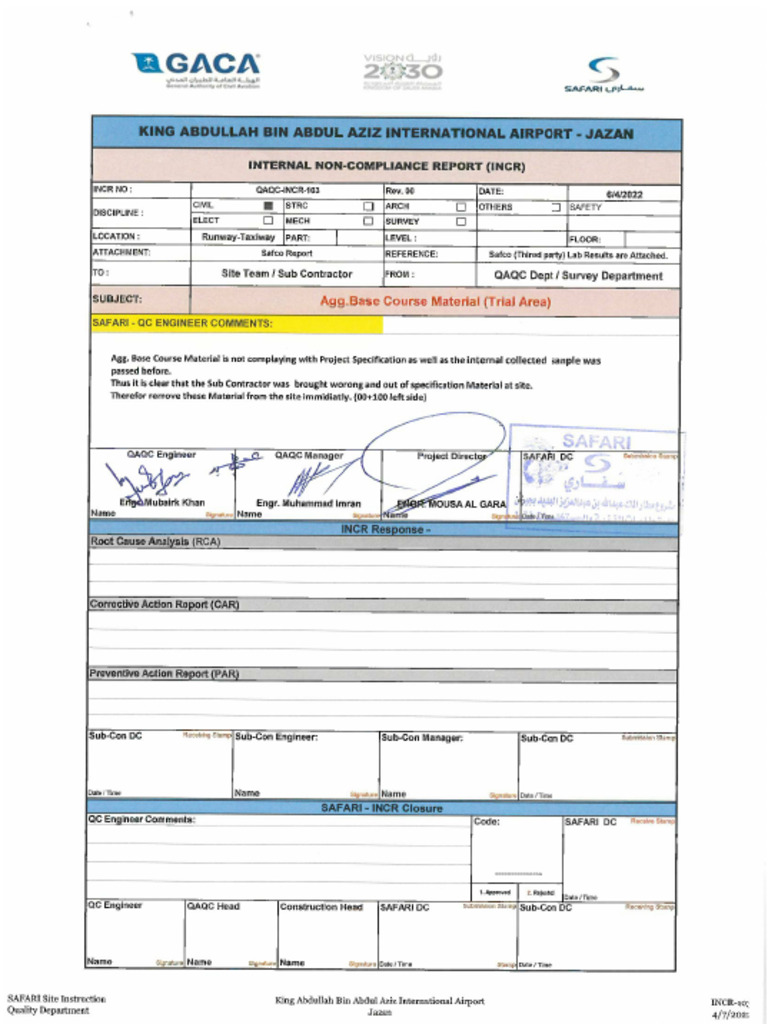 INTERNAL NCR 0103 - Aggregate Base Course Material (Trial Area) | PDF