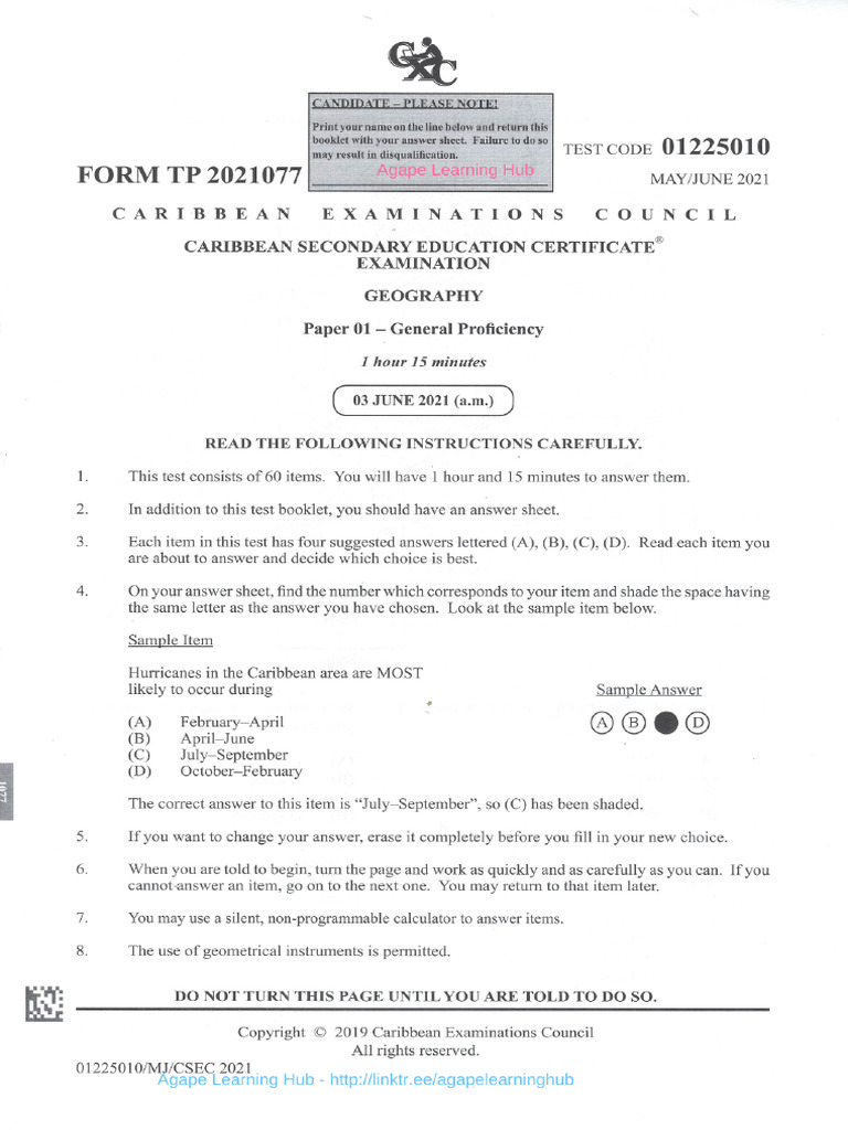 CSEC Geography P1 2021 | PDF