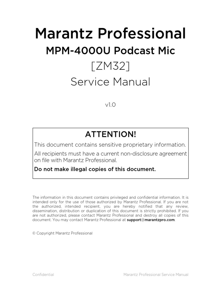 MPM-4000U Podcast Mic - Service Manual - v1.0 | PDF | Power Supply | Indemnity