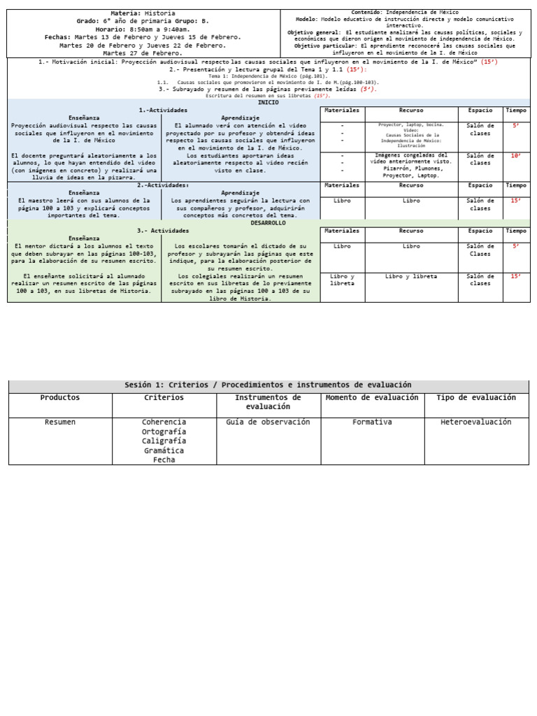Plan Clase Historia | PDF | Enseñando | Maestros