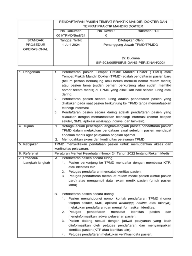 SOP Pendaftaran TPMD | PDF
