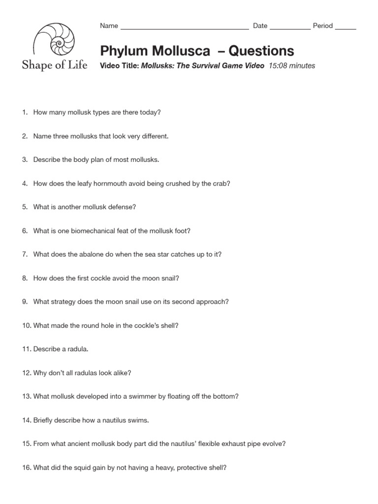 Mollusca Survival Game Questions | PDF | Young Adult