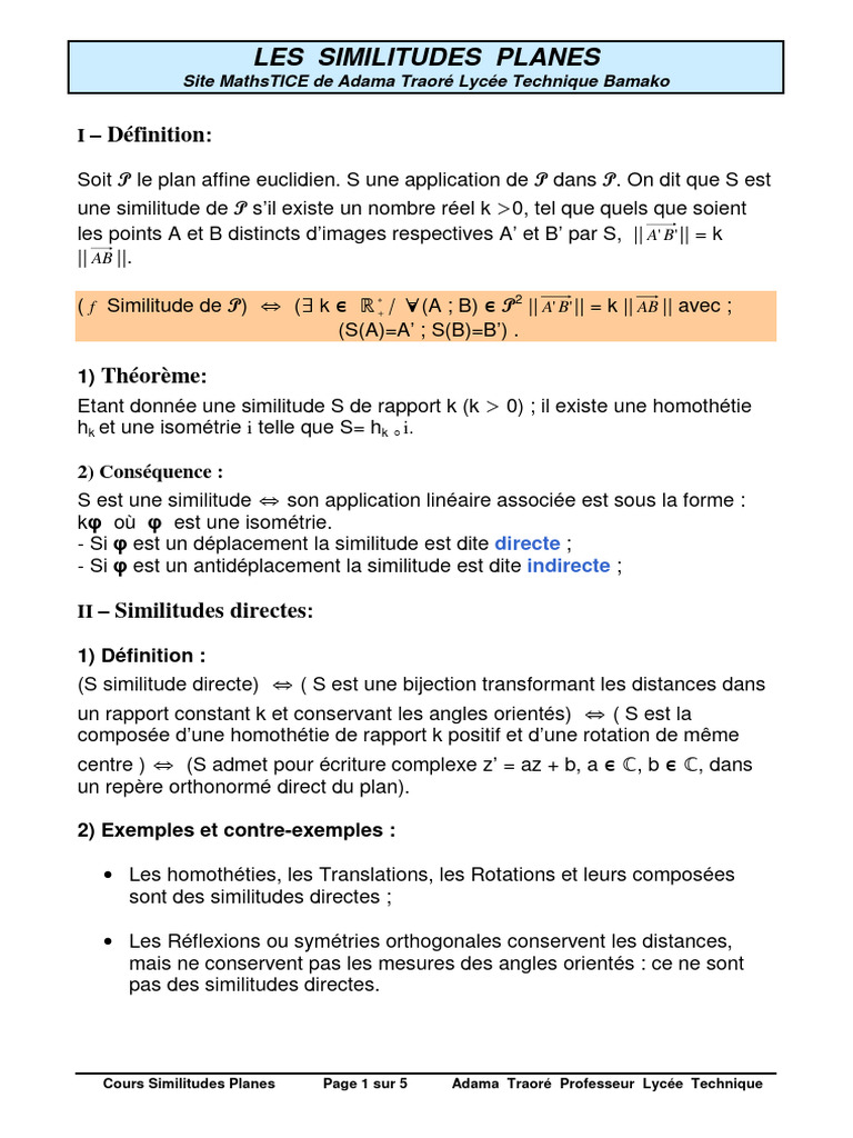 Similitudes Directes et Indirectes | PDF | Géométrie | Géométrie ...