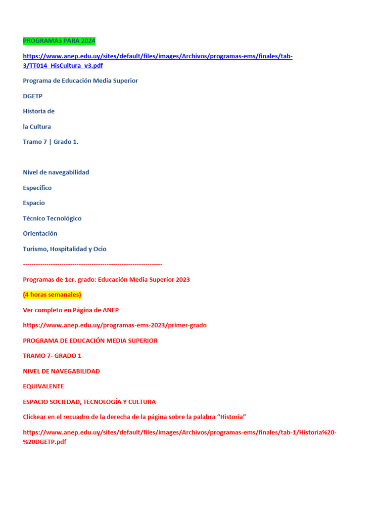 DGETP UTU EMS NUEVOS PROGRAMAS CICLO LECTIVO 2024 | Descargar gratis PDF | Evaluación | Aprendizaje