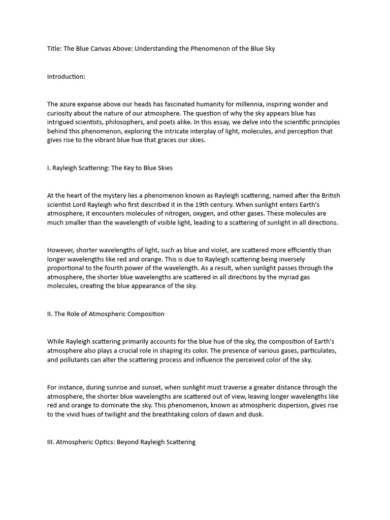 The Blue Canvas Above Understanding The Phenomenon of The Blue Sky ...