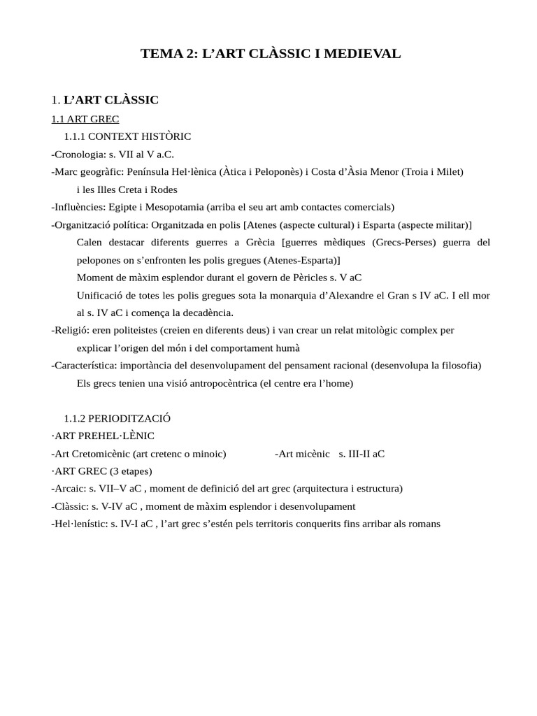 Tema 2 Art Clàssic I Medieval | PDF