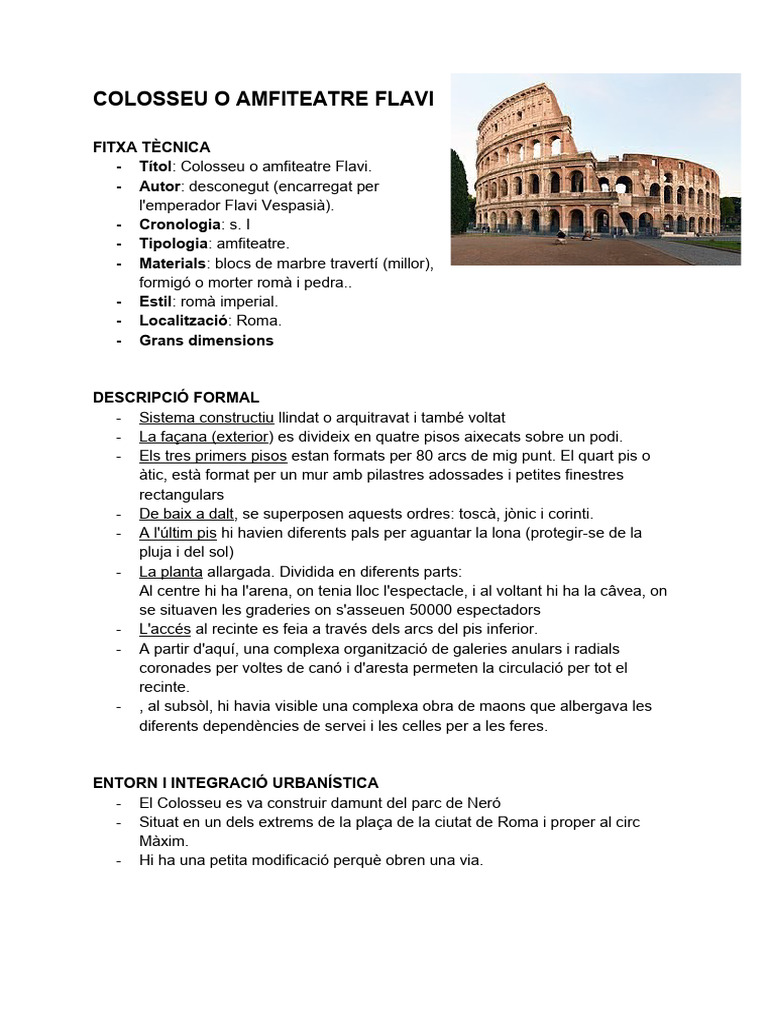 Colosseu o Amfiteatre Flavi | PDF